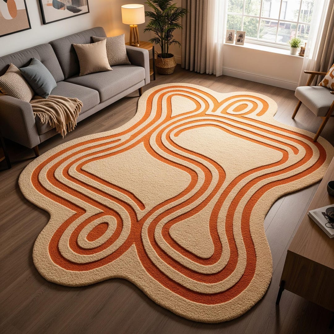 Beige Burnt Orange Irregular Hand Tufted Layered Textured Wool Area ...