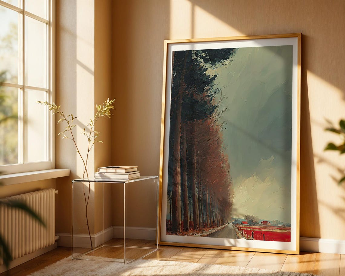 Rural Landscape Oil Painting Printable | Autumn Poplar Trees ...