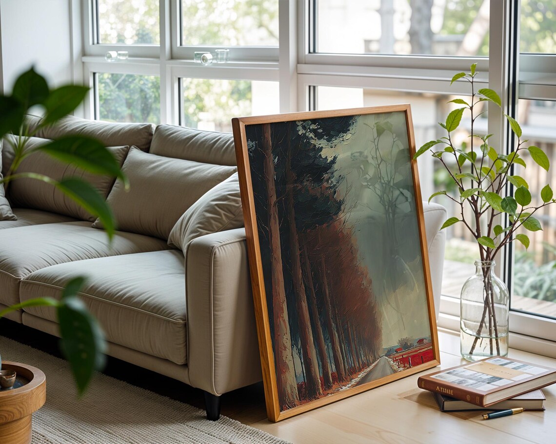 Rural Landscape Oil Painting Printable | Autumn Poplar Trees ...