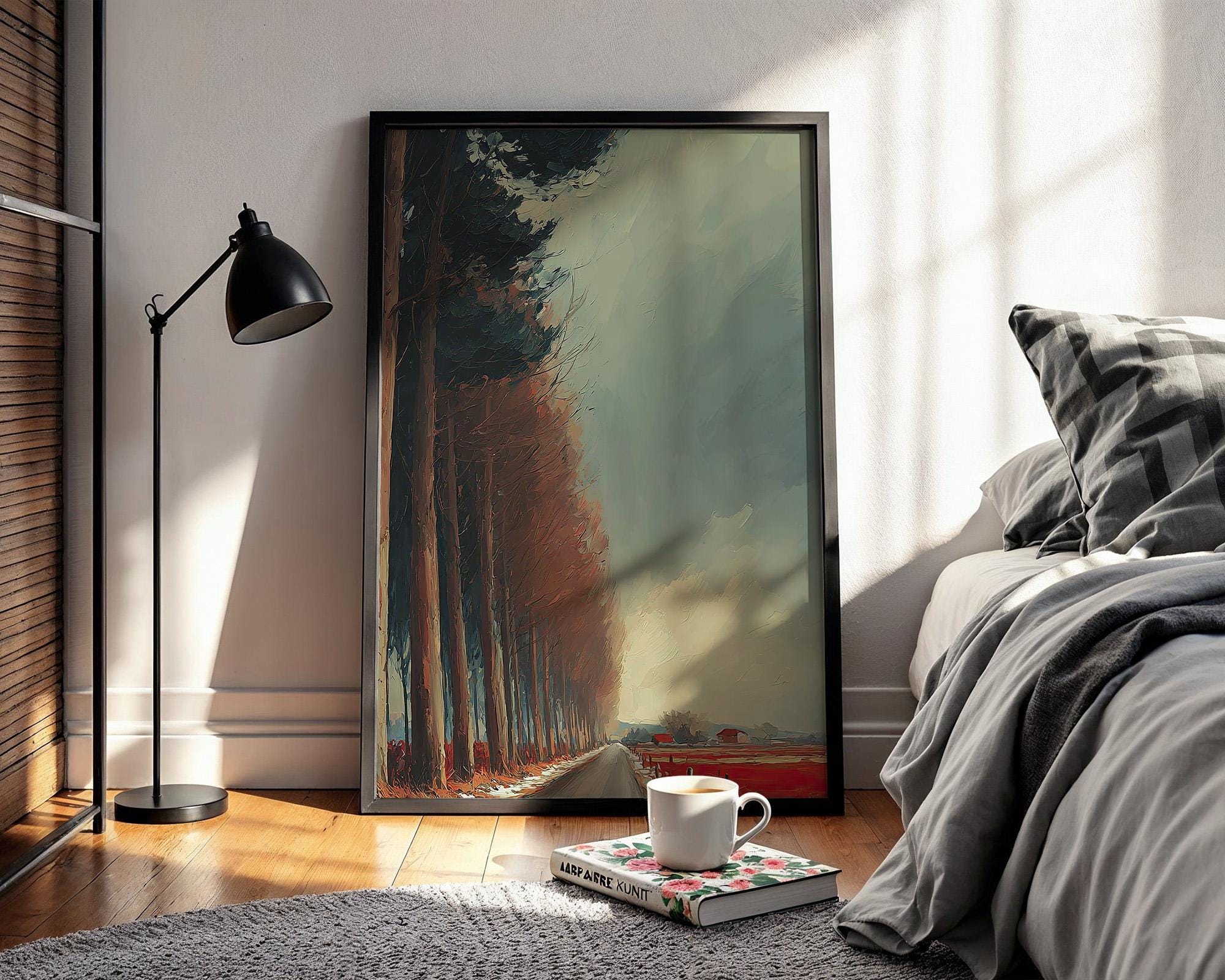 Rural Landscape Oil Painting Printable | Autumn Poplar Trees ...