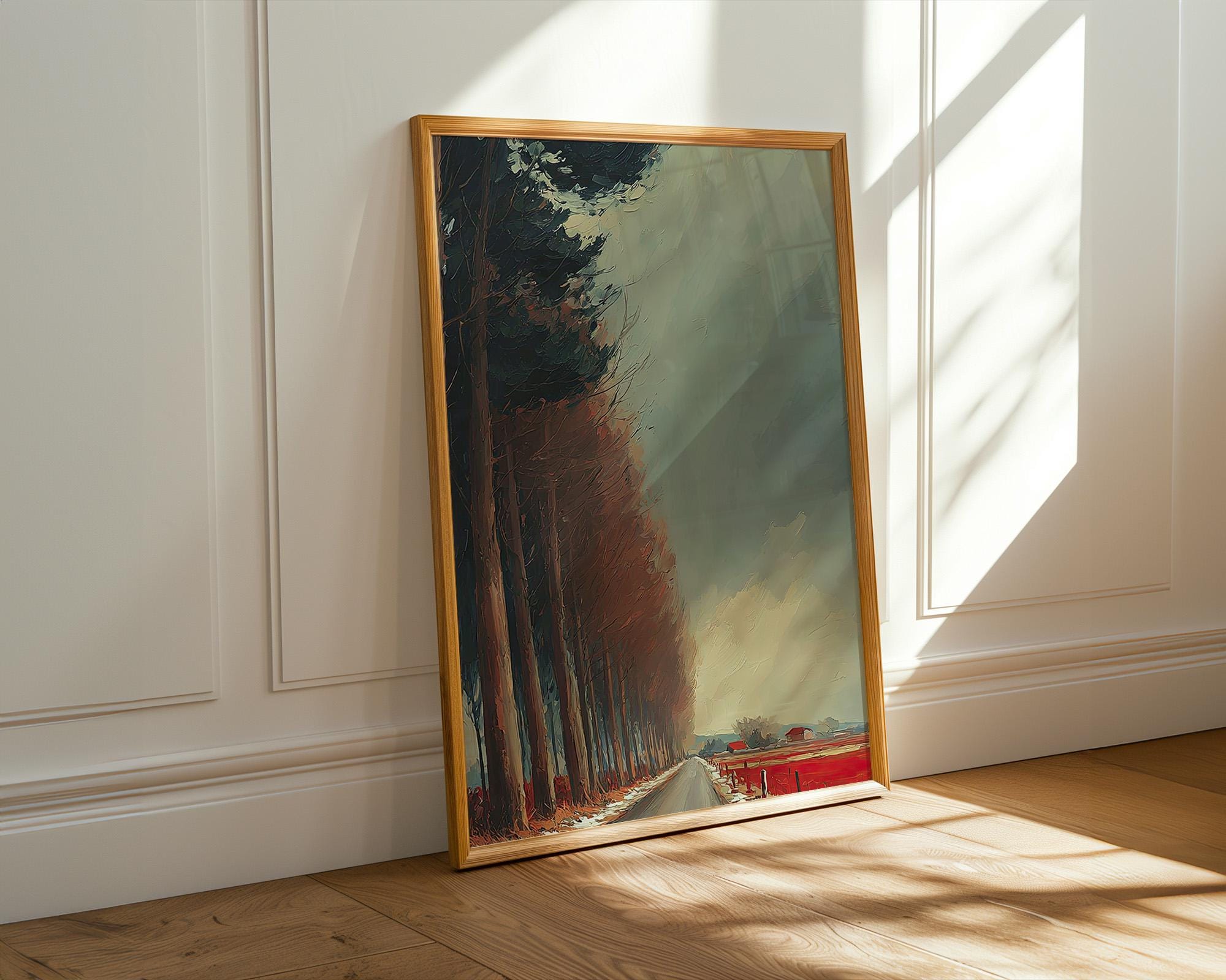 Rural Landscape Oil Painting Printable | Autumn Poplar Trees ...
