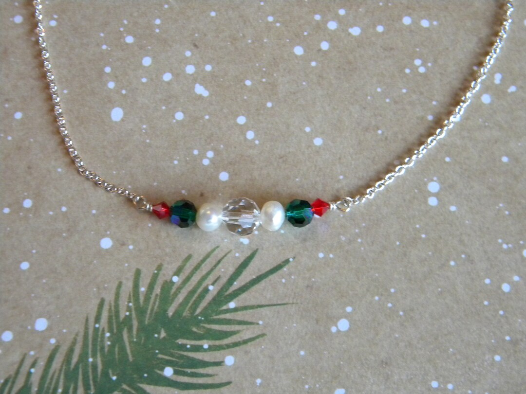 Christmas Crystal and Pearl Choker Necklace, Christmas Crystal Necklace ...