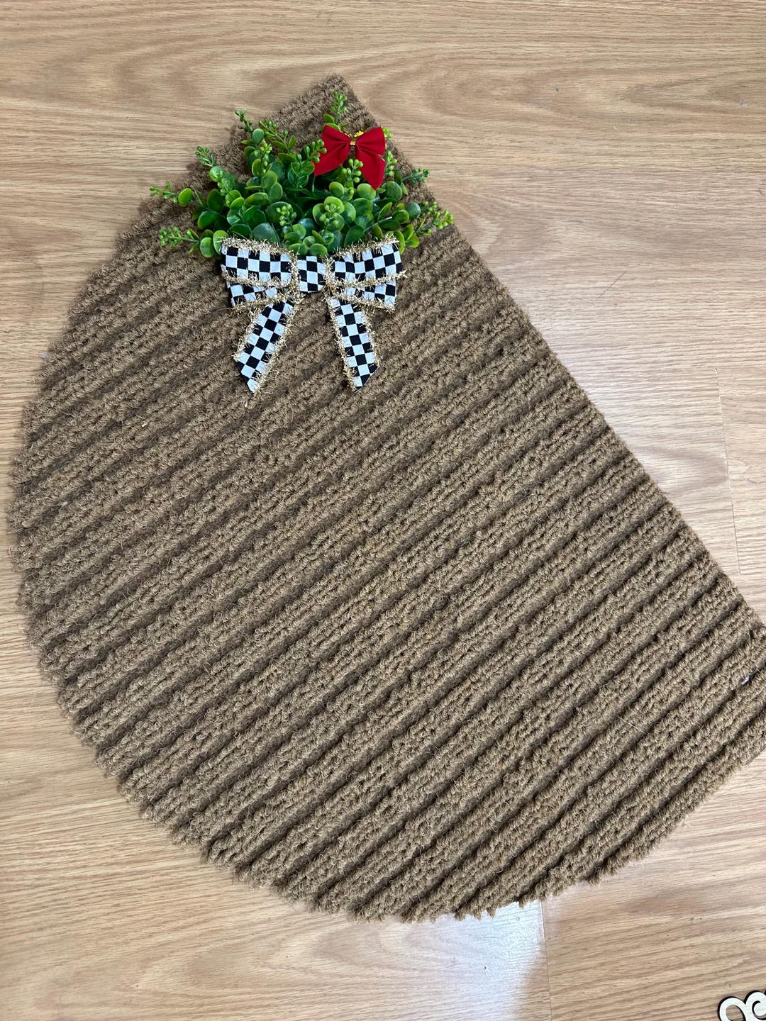 Rustic Doormat With Greenery and Bow - Handmade Entrance Mat - Welcome ...