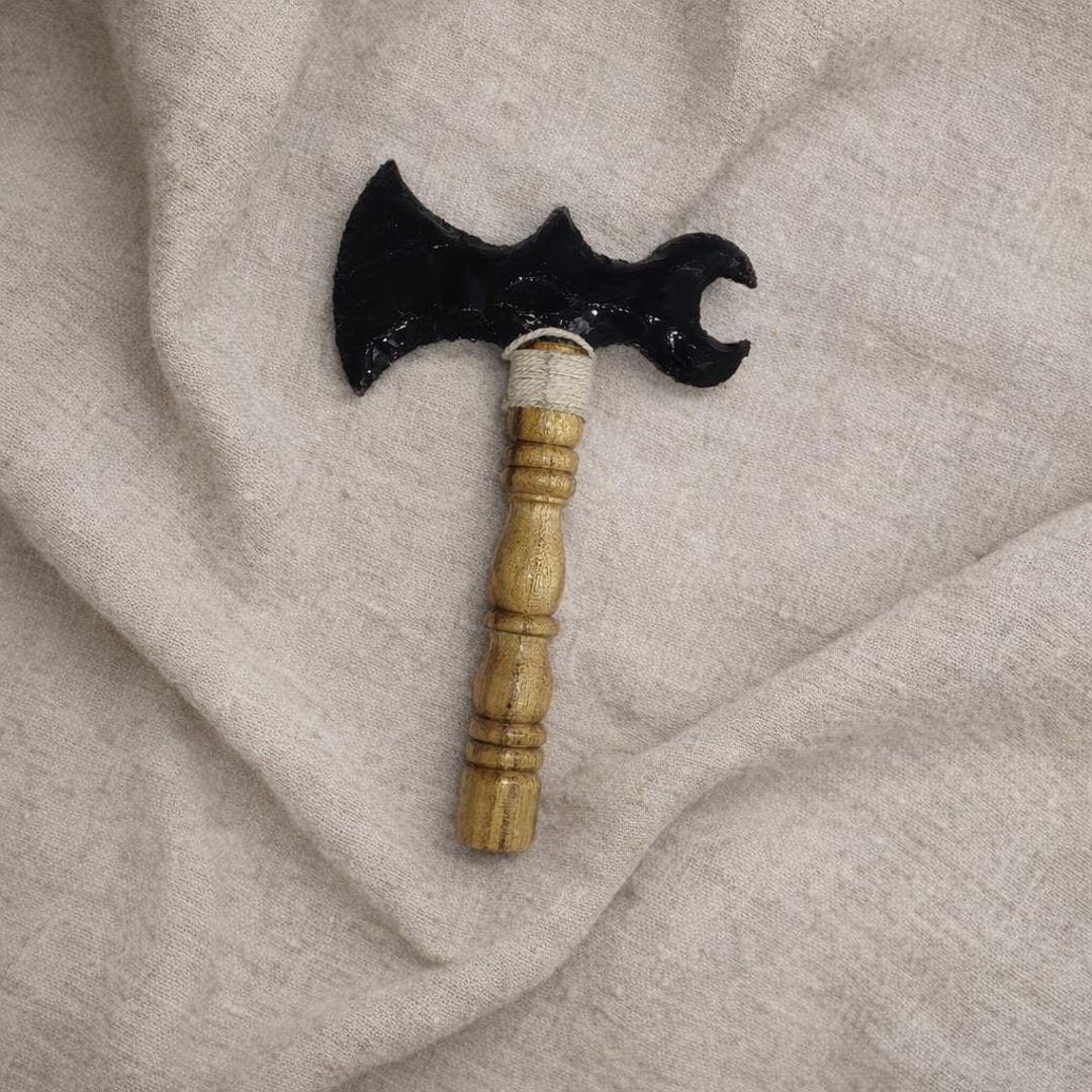 Premium Black Obsidian Axe | Wooden Handle Crystal Tool | Root Chakra ...