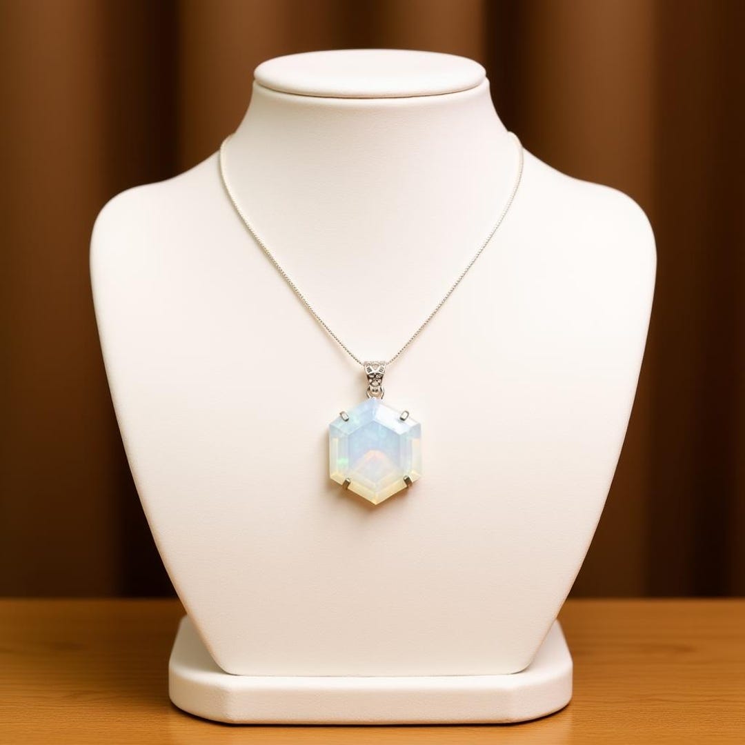 Natural Opal Hexagon Pendant 90–100 Ct | Milky White Fiery Opal ...