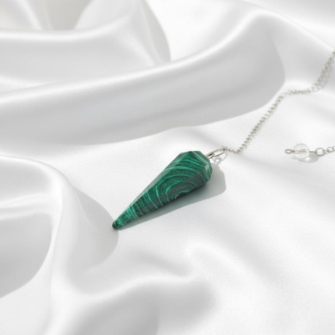 Green Malachite Crystal Pendulum, Silver Chain, Reiki Healing - Etsy