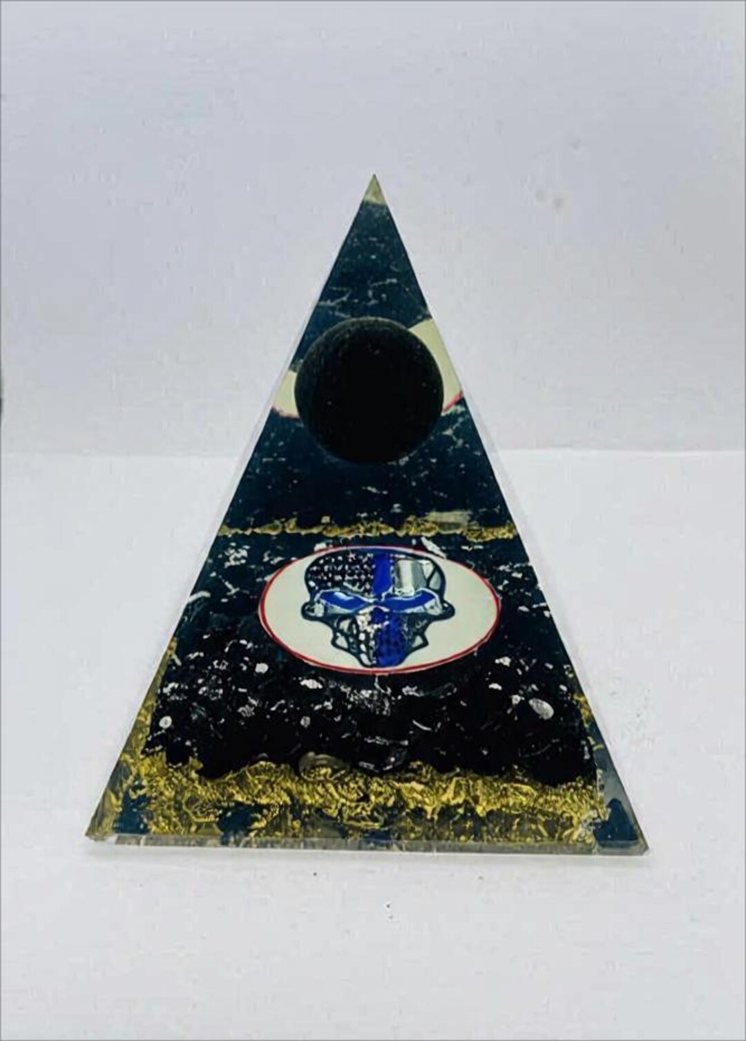 Black Tourmaline Orgone Pyramid, Blue Skull EMF Blocker - Etsy