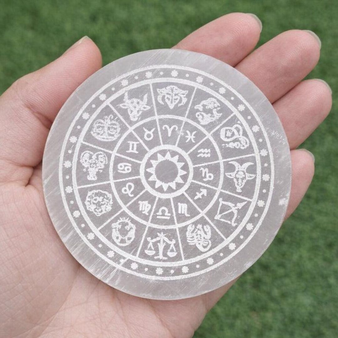 Premium Selenite Zodiac Charging Plate With Astrology Symbols, Crystal ...