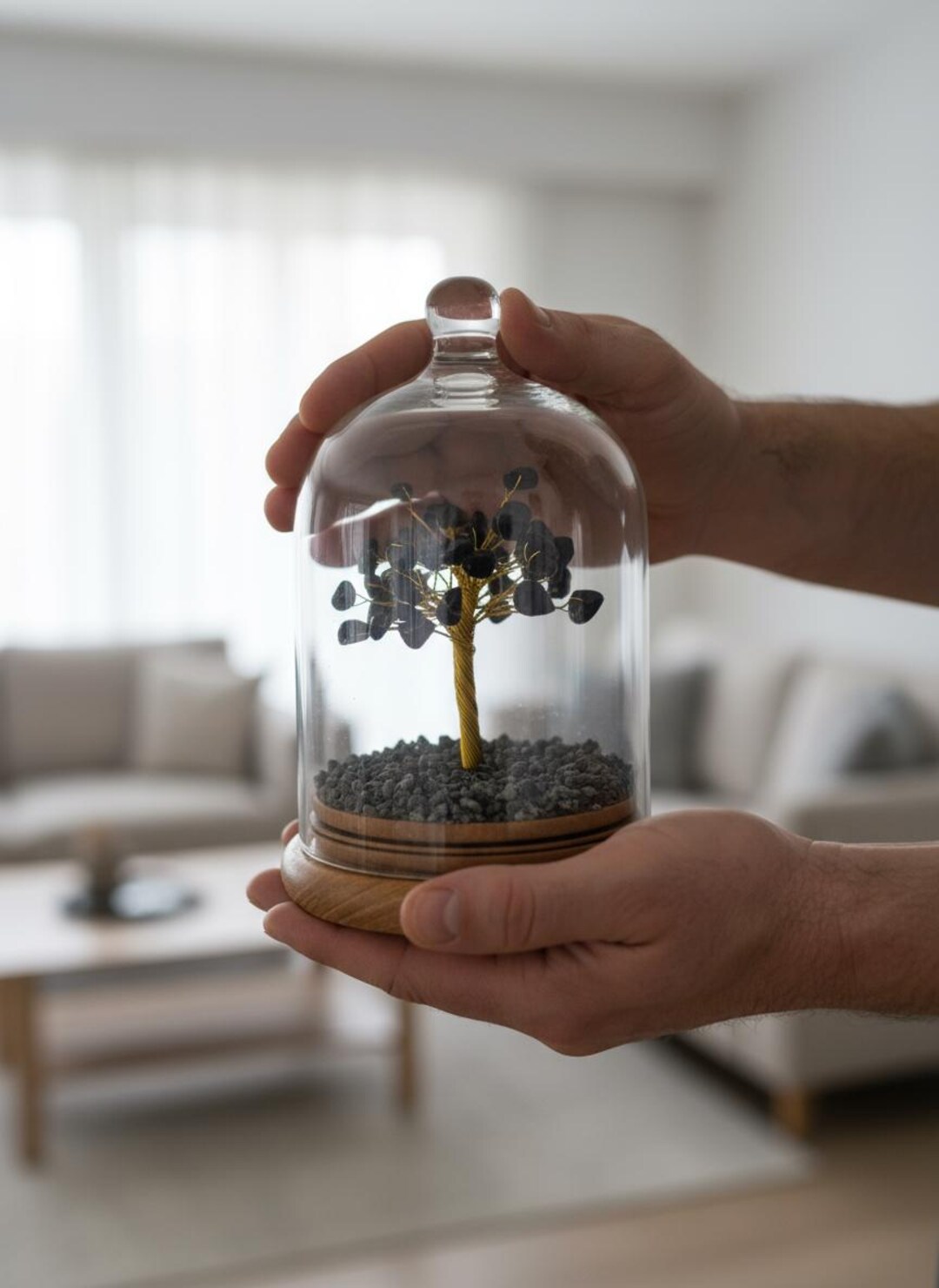 Black Tourmaline Crystal Tree in Glass Cloche | EMF Protection ...
