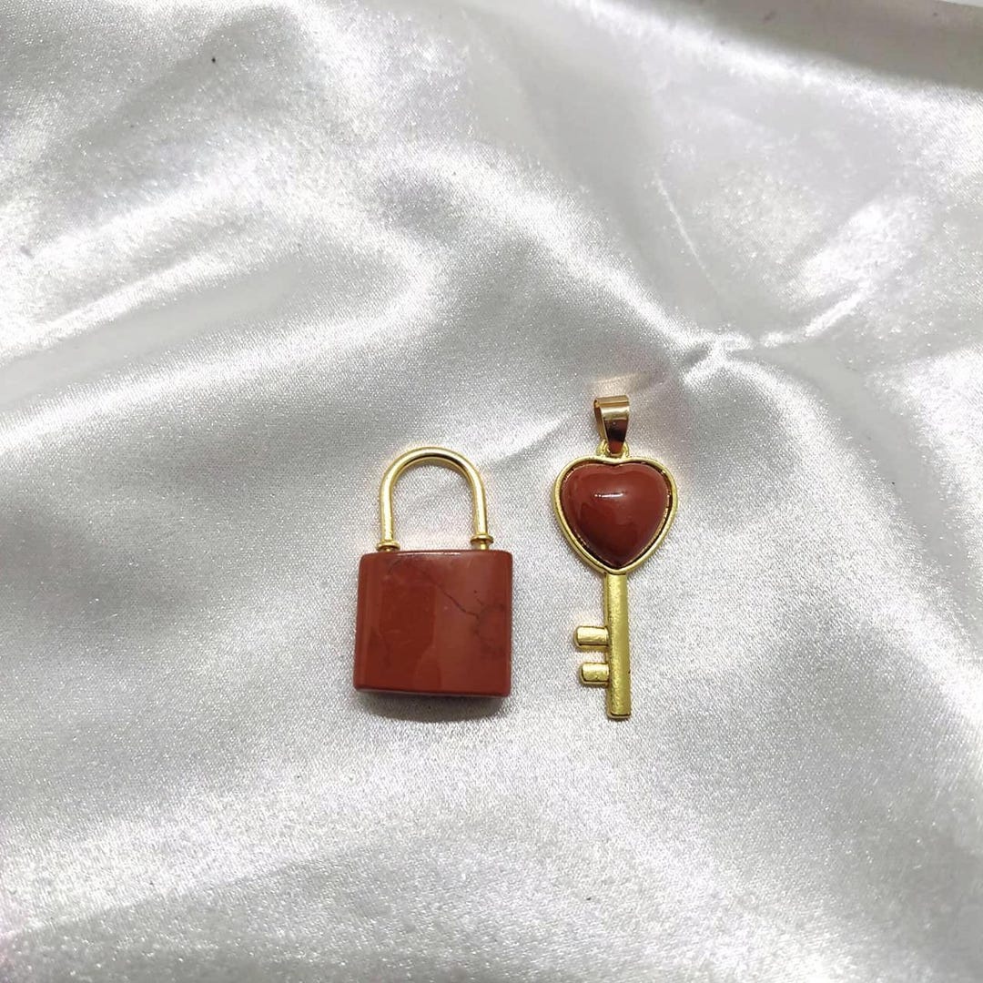 Red Jasper Lock and Key Pendant Necklace, Heart Key Crystal Jewelry ...