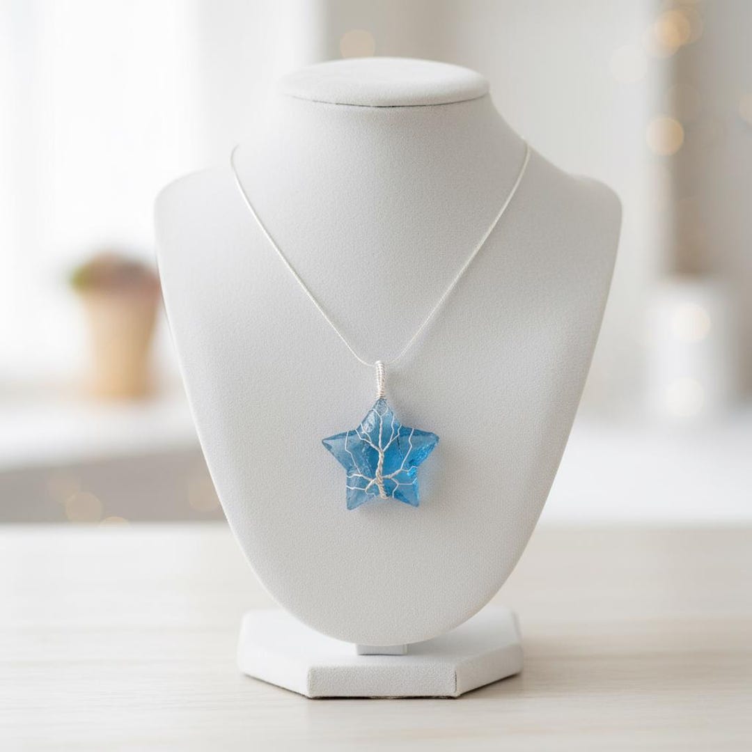 Handmade Blue Topaz Star Pendant Necklace | Wire Tree of Life - Etsy