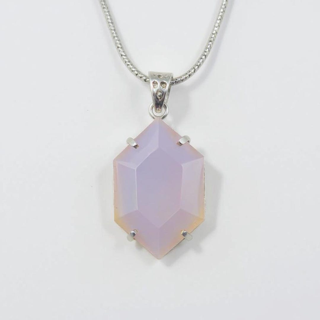 Pink Opal Hexagon Pendant – Sterling Silver Healing Necklace - Etsy