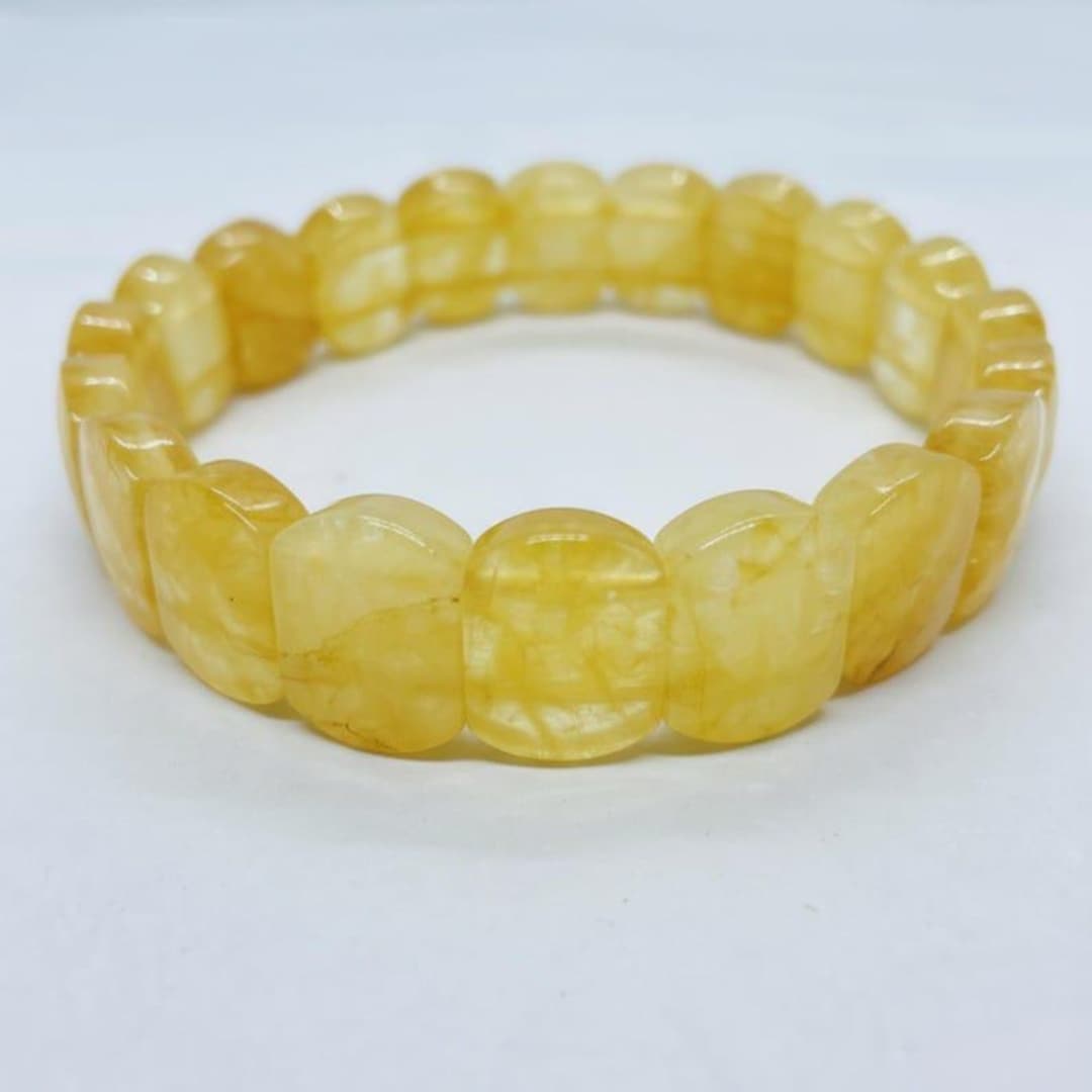 Handmade Yellow Citrine Bracelet, 14MM Polished Gemstone for Abundance ...