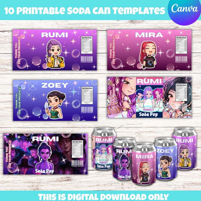 Kpop Birthday Party Soda Can Labels, Editable Canva Template (digital ...