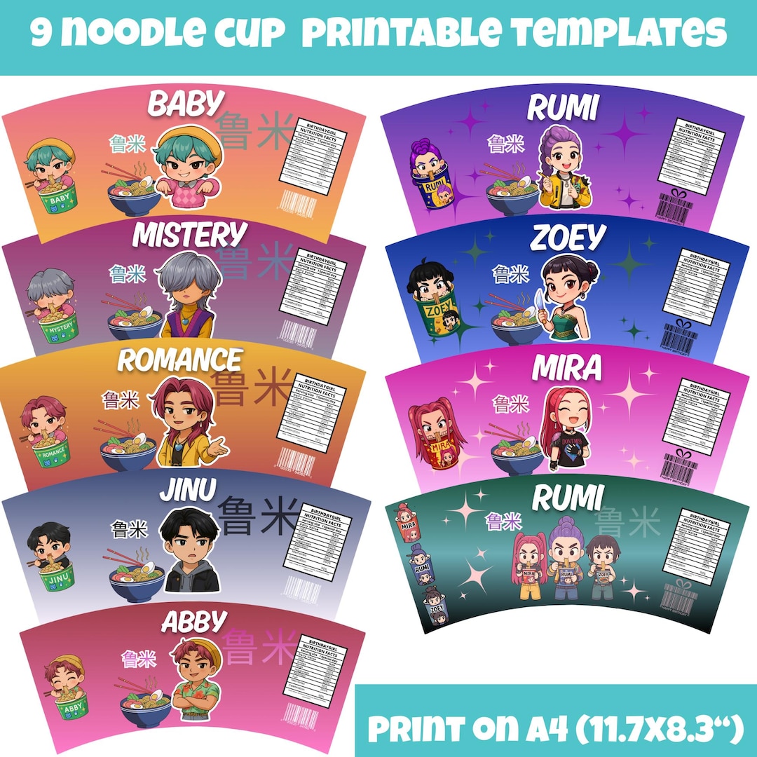 Kpop Girls Noodle Cup Templates: Printable Party Decor (digital ...