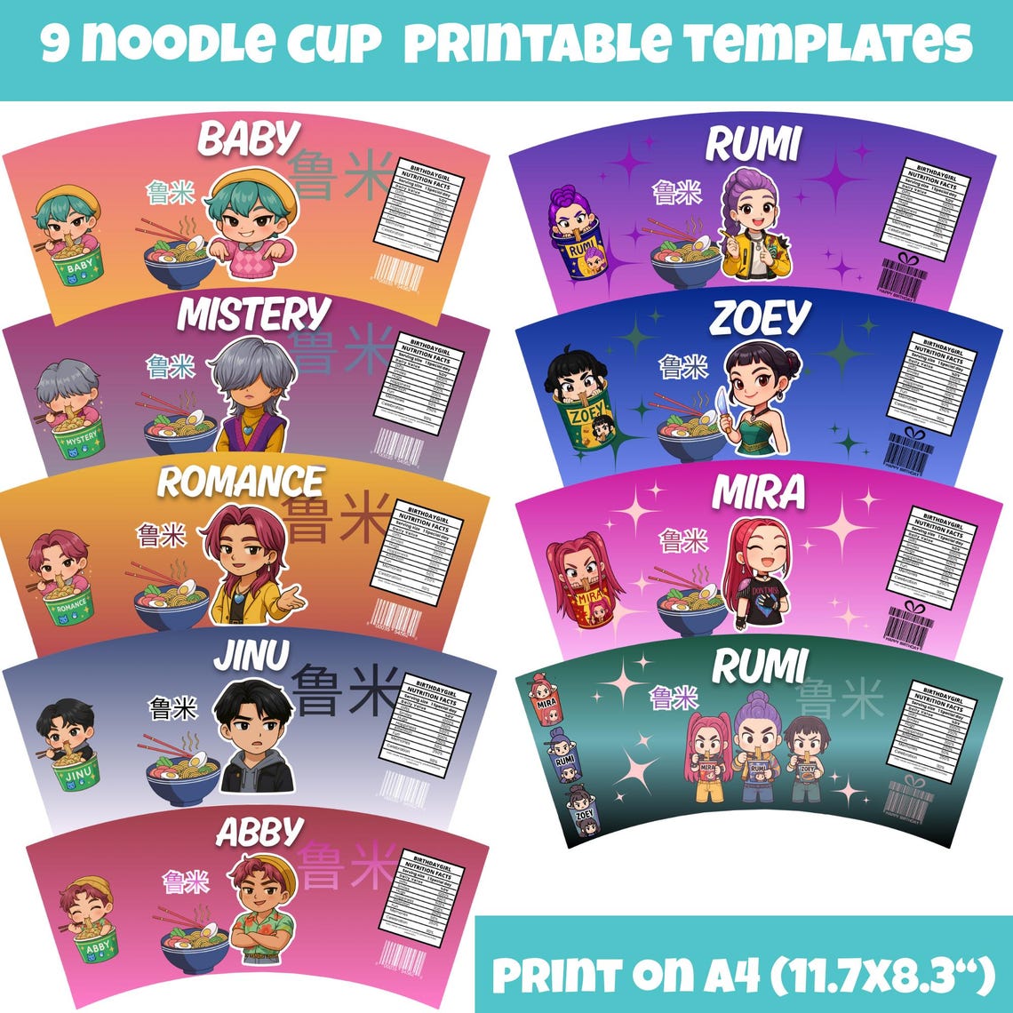Kpop Girls Noodle Cup Templates: Printable Party Decor (digital ...