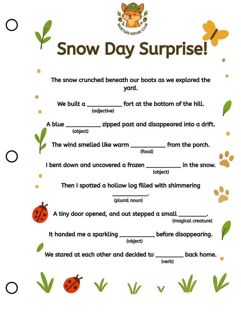 Nature Adventure Mad Libs — 16 Fun Printable Outdoor Story Games for ...