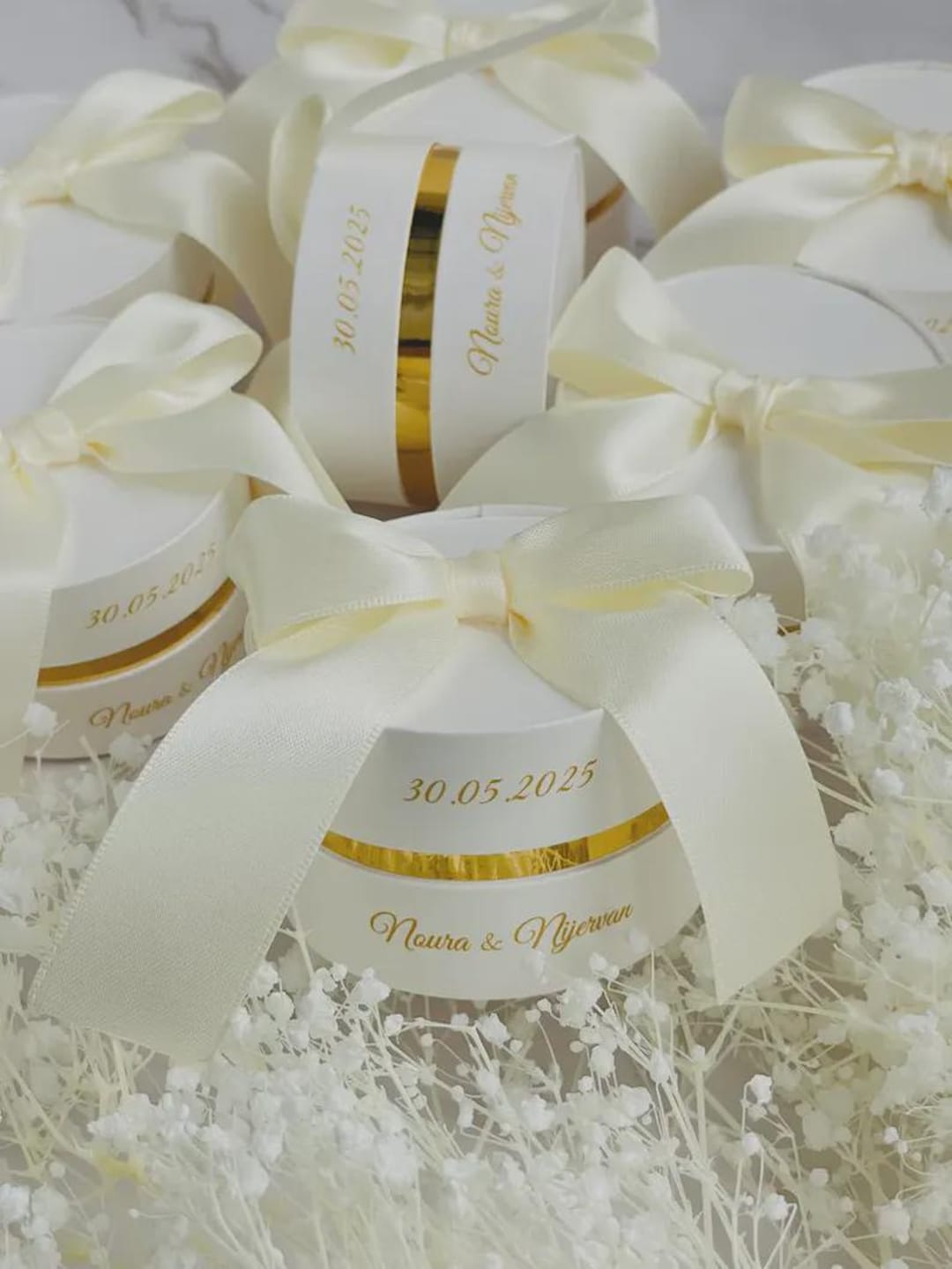 Round Nikkah Wedding Favor Boxes – Cream & Gold Guest Gift Boxes With ...
