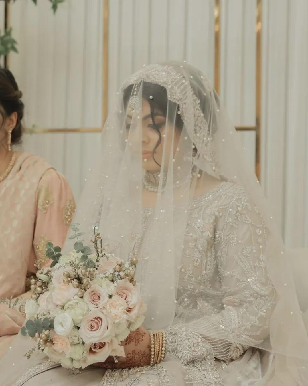 Luxury Hand-embroidered Bridal Dupatta With Pearl Detailing, Soft Net ...