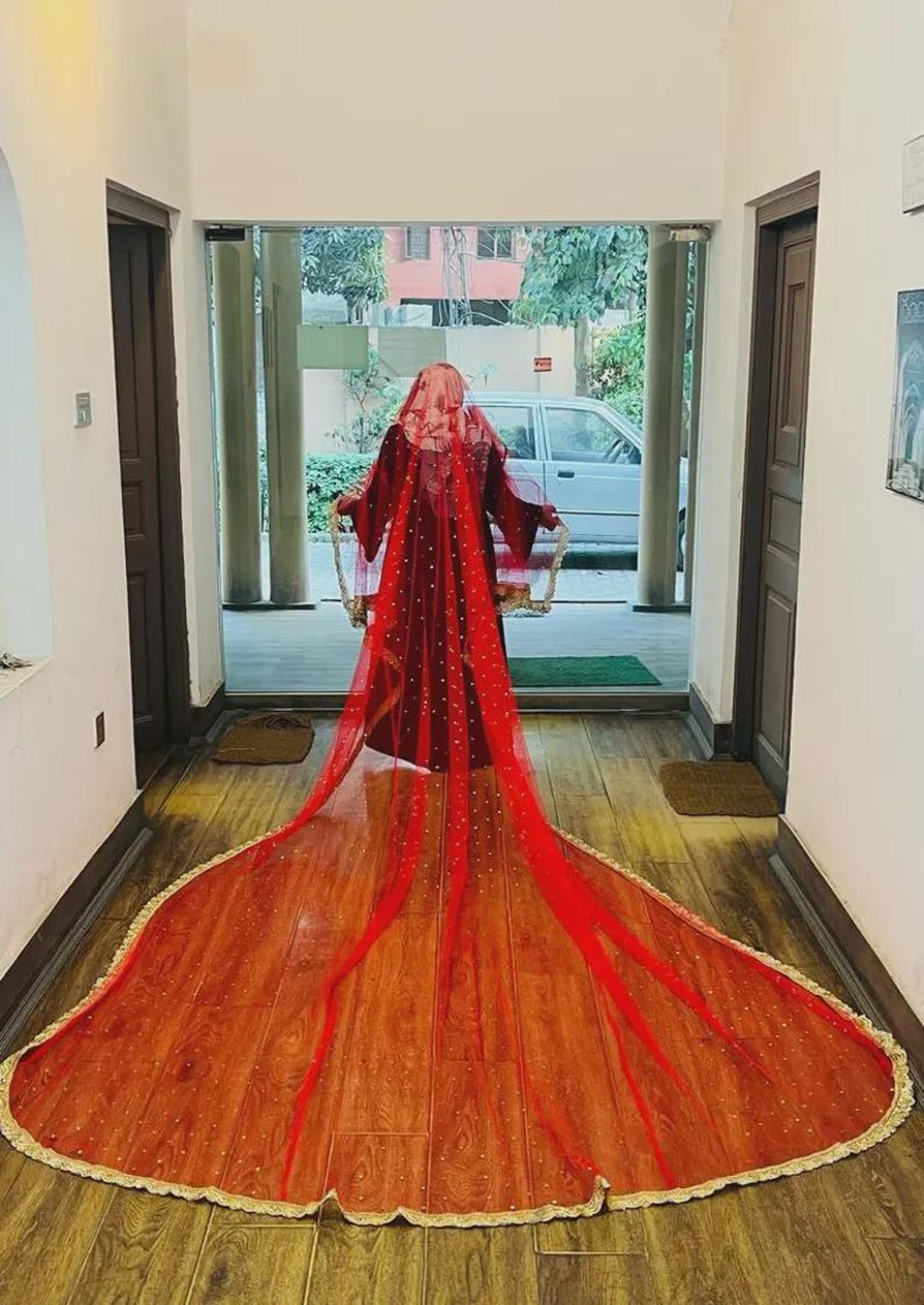 Traditional Red Bridal Dupatta With Golden Embroidery – Indian ...