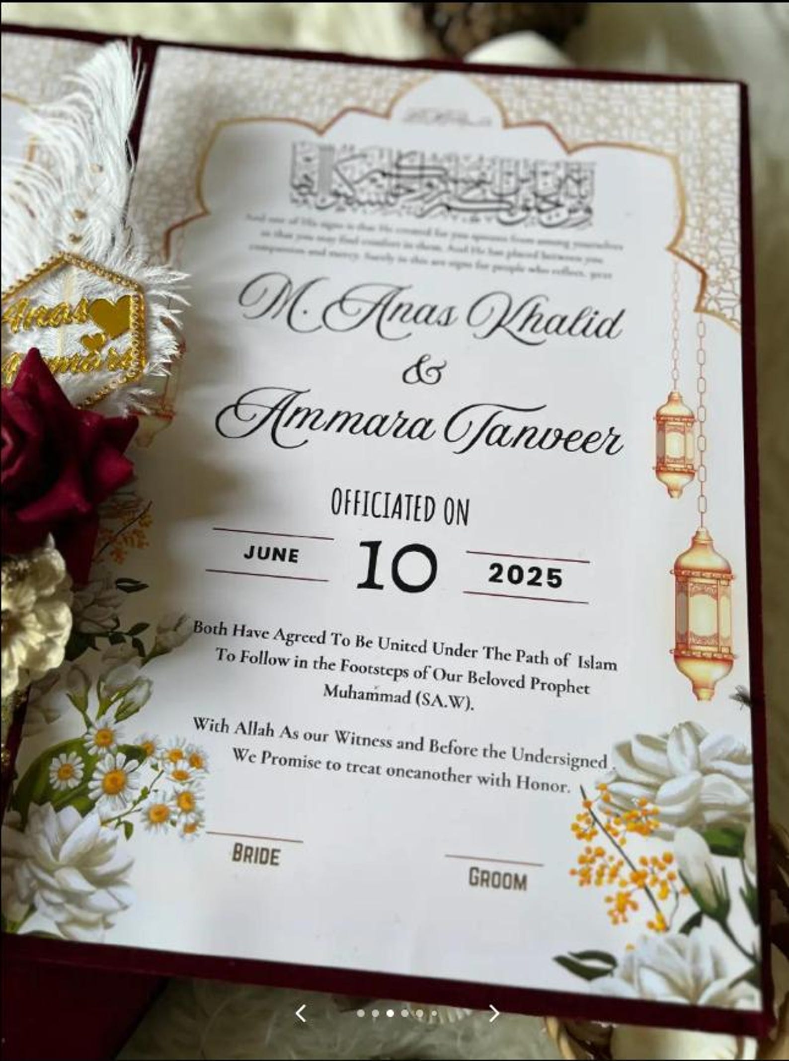 Personalized Nikah Nama, Islamic Marriage Certificate, Muslim Wedding ...