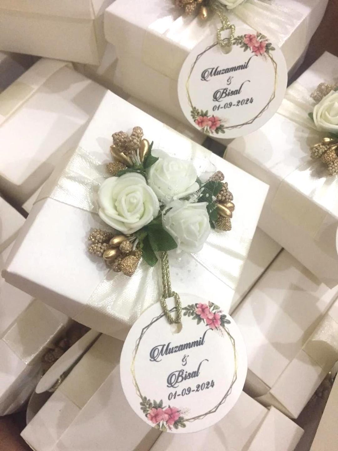 Luxury White Floral Nikkah Favor Box | Personalized Wedding Bid Box ...