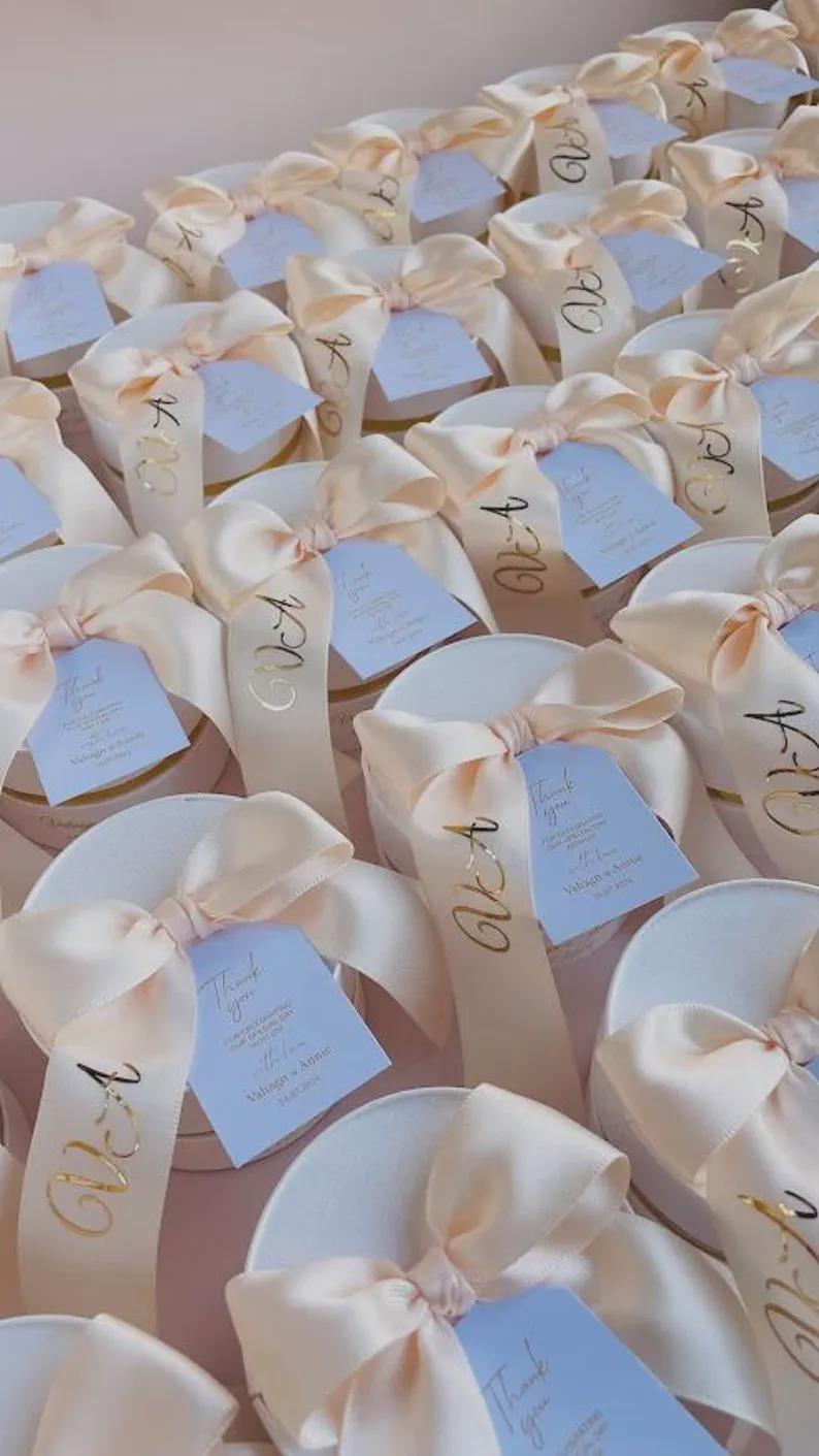 Round Wedding Favor Boxes With Satin Ribbon | Elegant Bid Box | Party ...