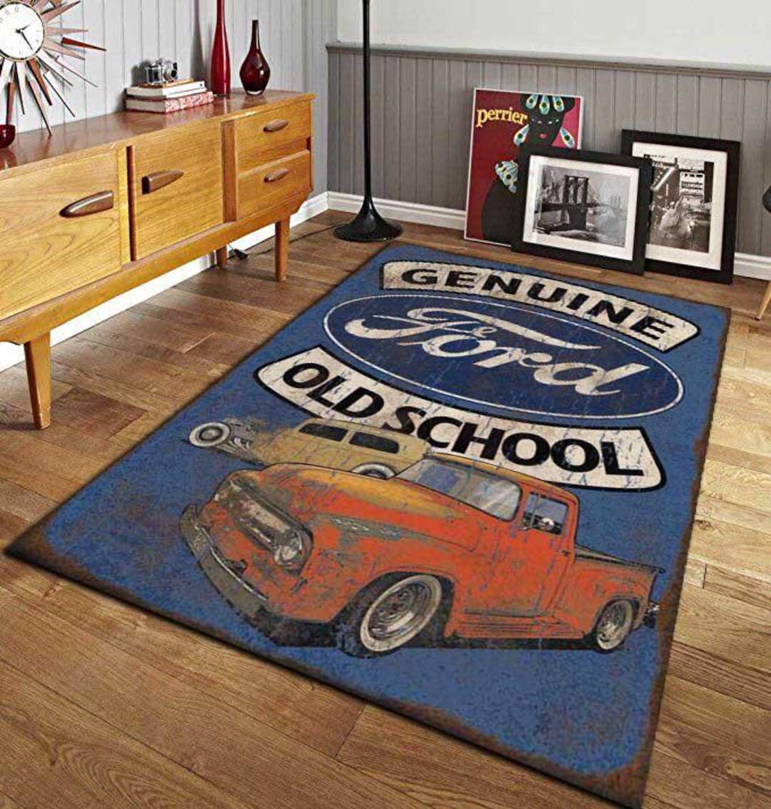 Ford Rug, Car Rug, Old School Ford Rug, Car Theme Rug, Teen Room Rug ...