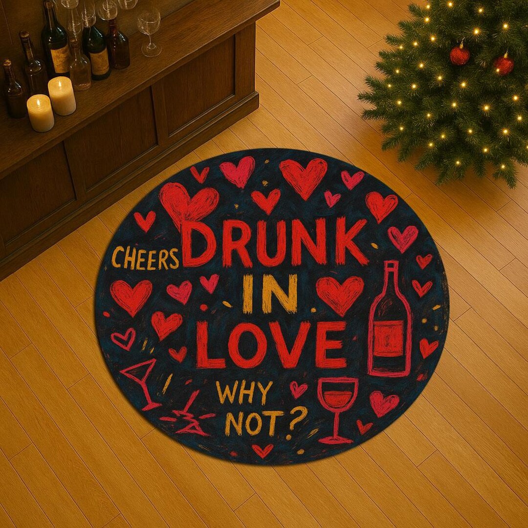 Drunk in Love Round Rug – Graffiti Art, Romantic Bar Decor - Etsy
