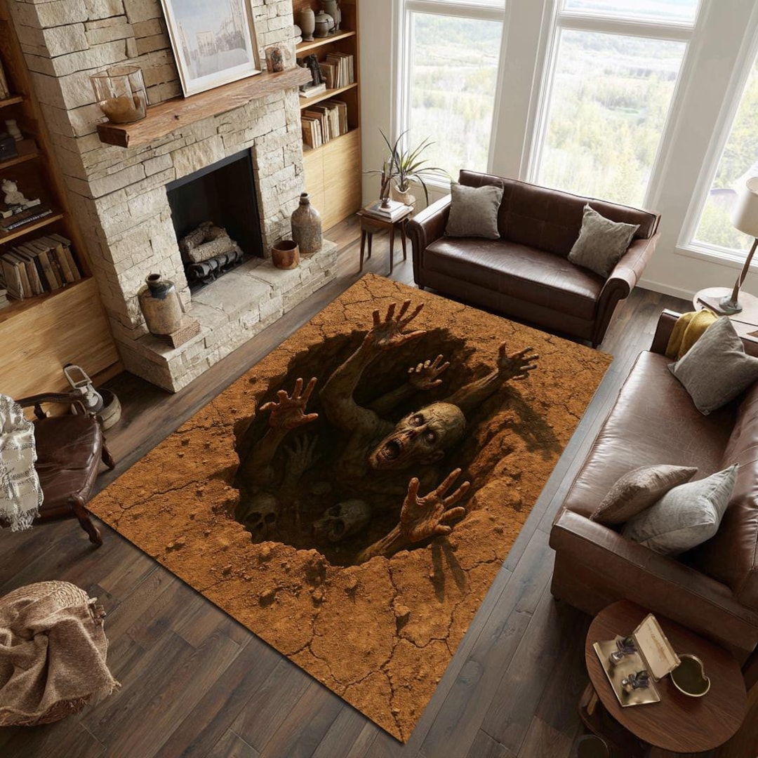 Zombie Pit Rug – Creepy Graveyard Illusion Carpet – Undead Rising Rug ...