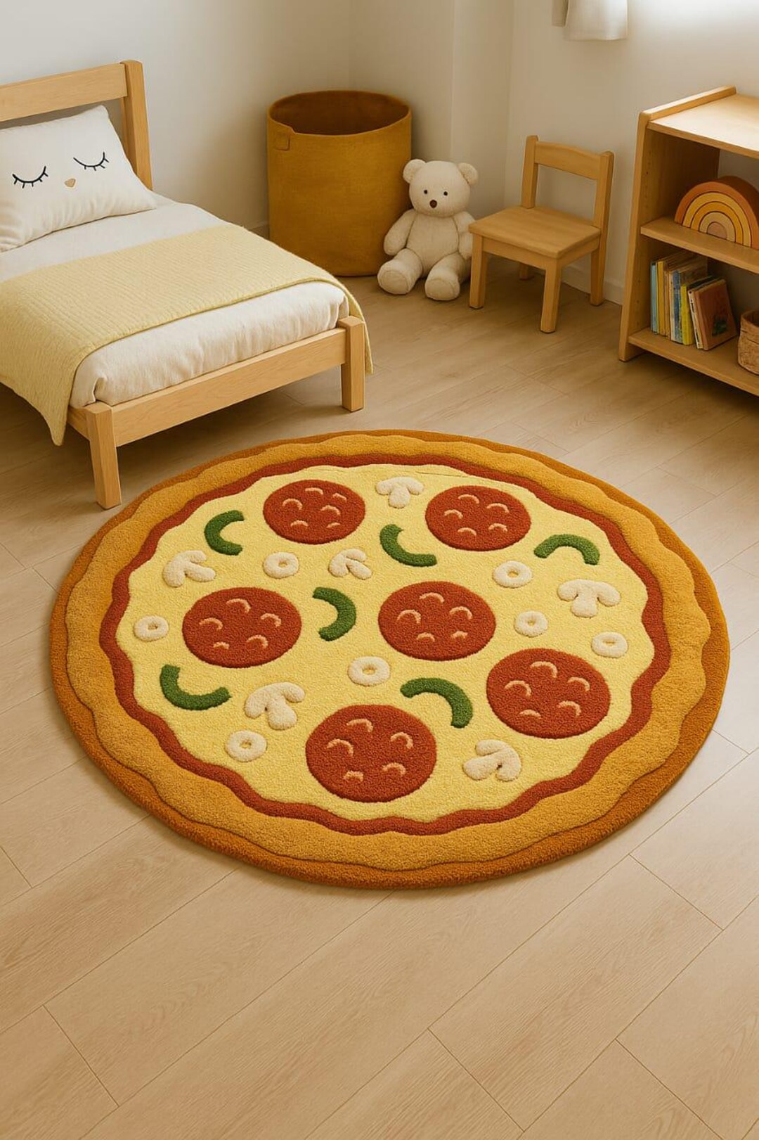 Pizza Shaped Kids Rug – Round Playroom Carpet | Fun Food Theme Floor ...