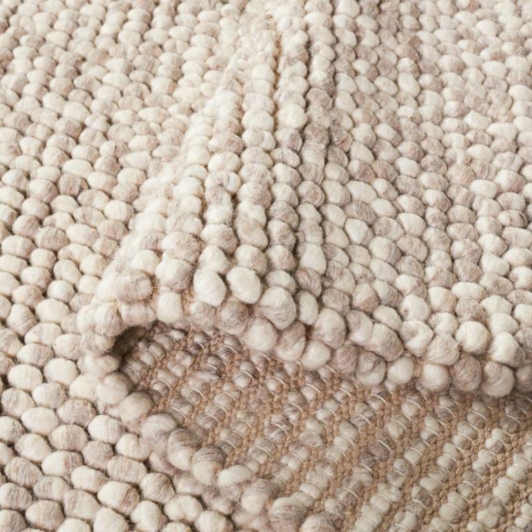 Handwoven Wool Pebble Rug: Natural Beige, Textured Scandinavian Carpet ...