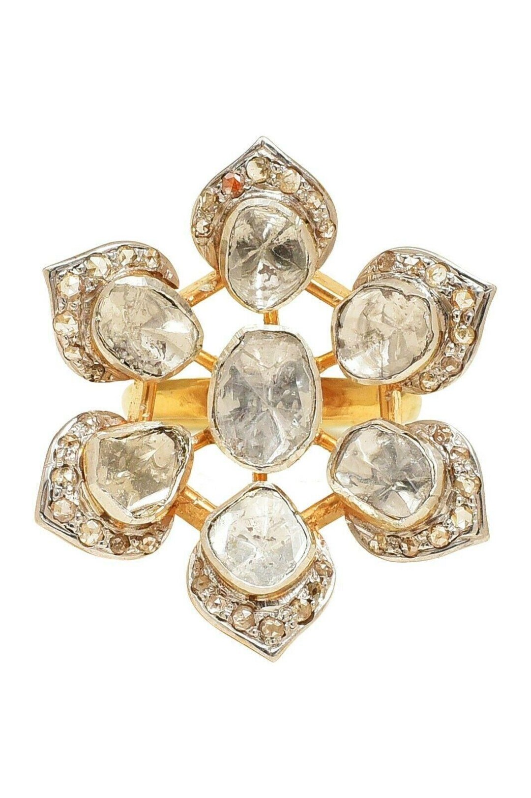 Natural Uncut Polki & Single Cut Diamond Ring: 925 Sterling Silver ...