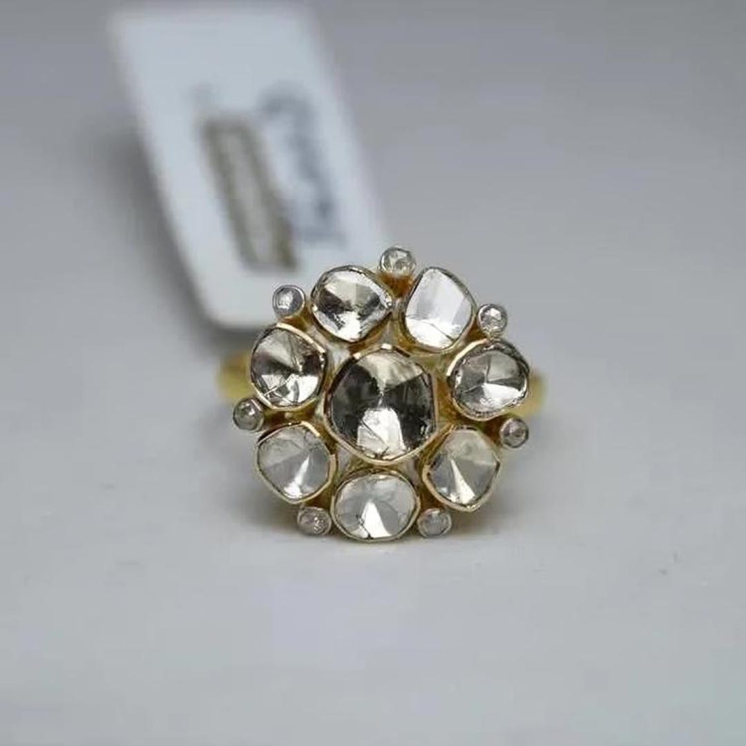 Natural Uncut Polki & Single Cut Diamond Ring: 925 Sterling Silver ...