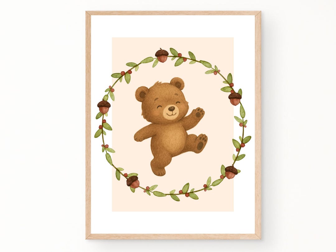 Happy Bear Poster | Cute Nursery Decor | Wall Art Sweet Forest Animals ...