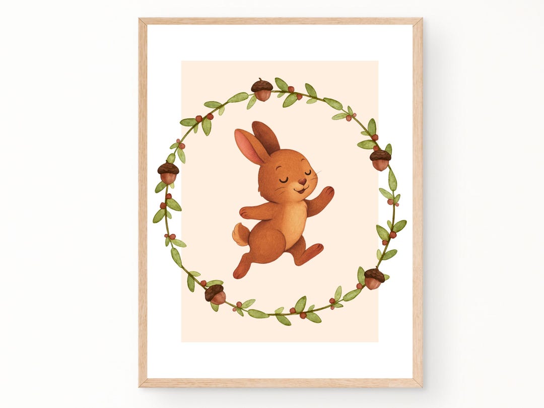 Happy Bunny Poster | Cute Nursery Decor | Wall Art Sweet Forest Animals ...