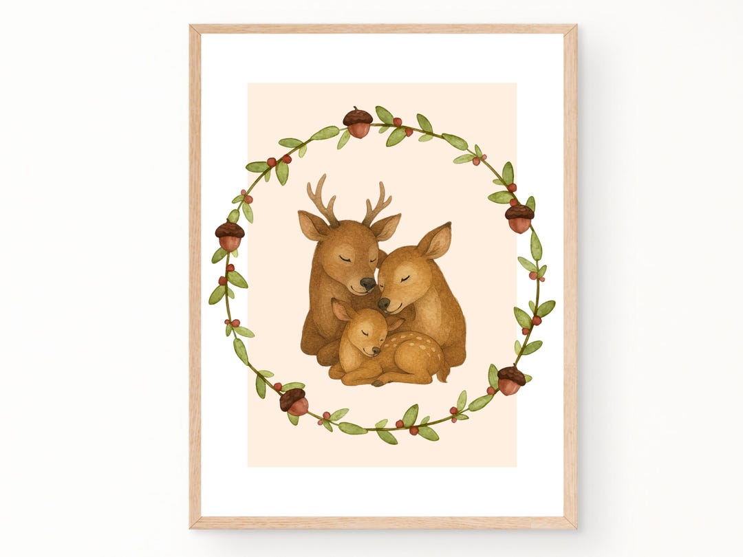 Happy Deer Family Nursery Print | Instant Download | Cute Digital ...