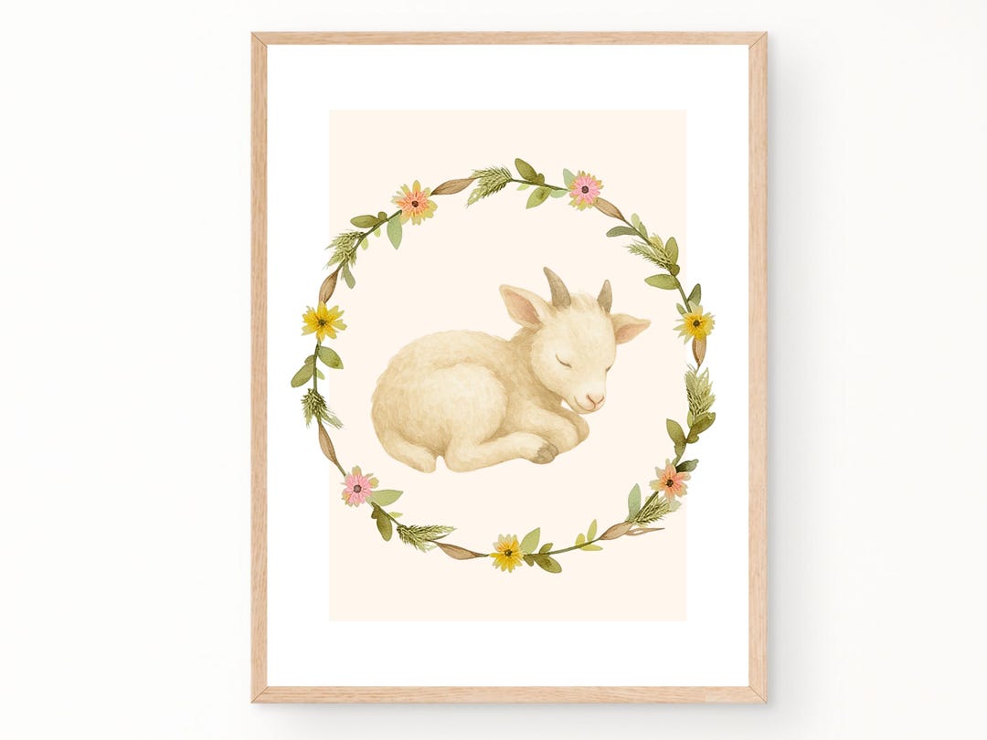 Sleeping Goat Poster | Calming Nursery Decor | Wall Art Cute Farm ...