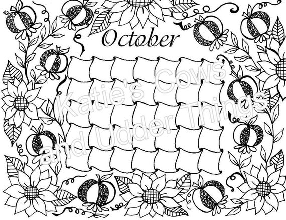 October Calendar Coloring Page