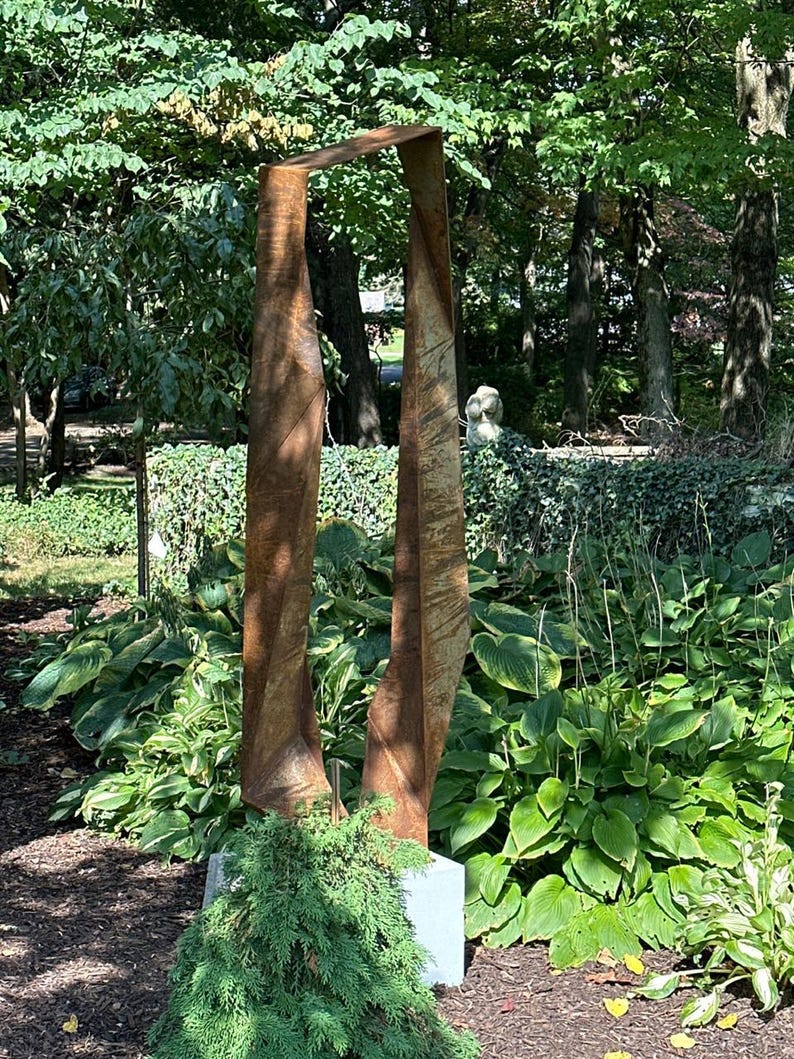 Modern Abstract, Rusted Metal Sculpture, Geometric Outdoor Garden Art ...