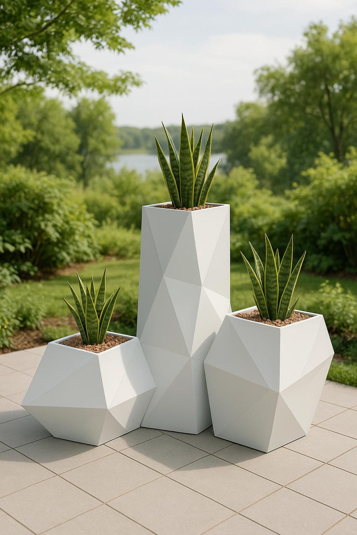 Modern Geometric Metal Planter Set | Faceted Outdoor Garden Pots | Tall ...