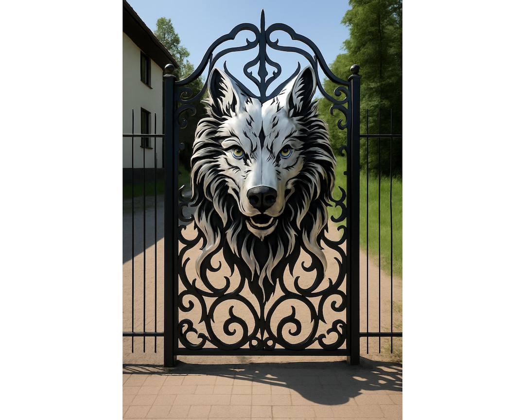 Custom Wolf Metal Gate | Laser Cut Wrought Iron Gate With Fierce Wolf ...