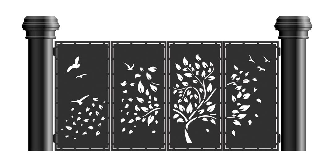 Tree Birds Panel DXF | Flying Leaves Laser Cut File | Nature Gate ...