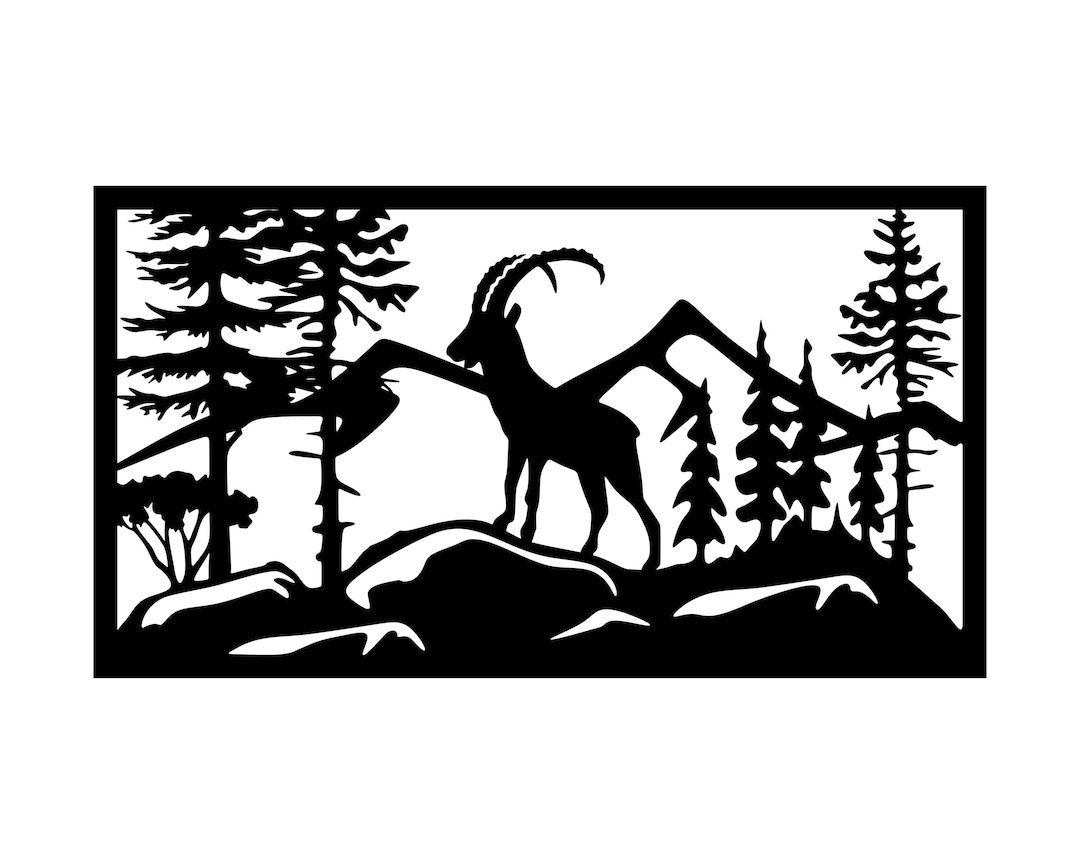 Ibex Mountain Trees DXF | Alpine Silhouette Vector | Animal Cut File ...