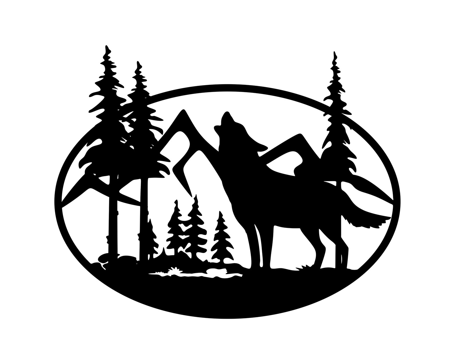 Wolf Howling DXF | Moon Mountain Pine Scene | Wildlife Silhouette Art ...