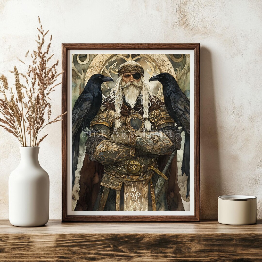 Mystic Allfather — Odin Norse God Digital Watercolor Print, Viking ...