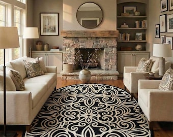 Tufted Floral Embossed Beige Area Rug | Plush Carved Carpet - Etsy