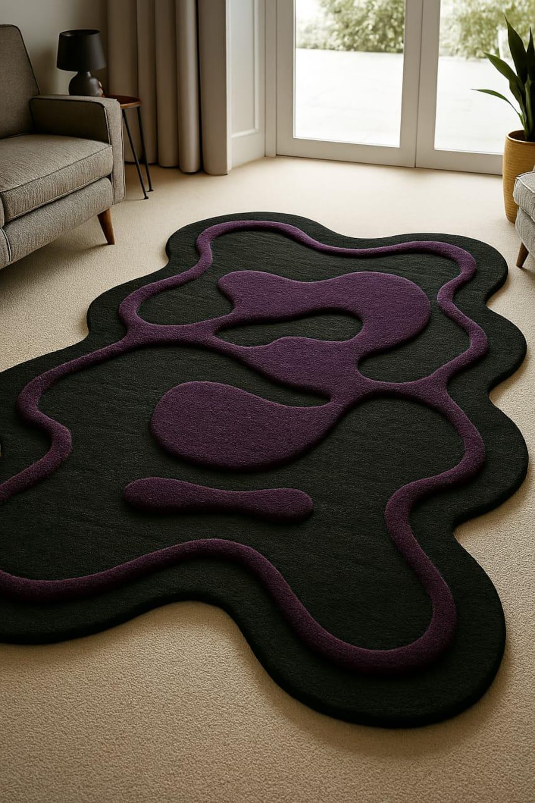 Hand-tufted Wool Rug: Abstract Amoeba Shape, Purple Grey Texture - Etsy