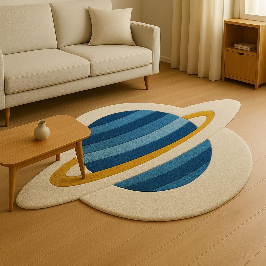 Planet Shaped Hand-tufted Rug – Space Theme Kids Room Rug | Custom ...