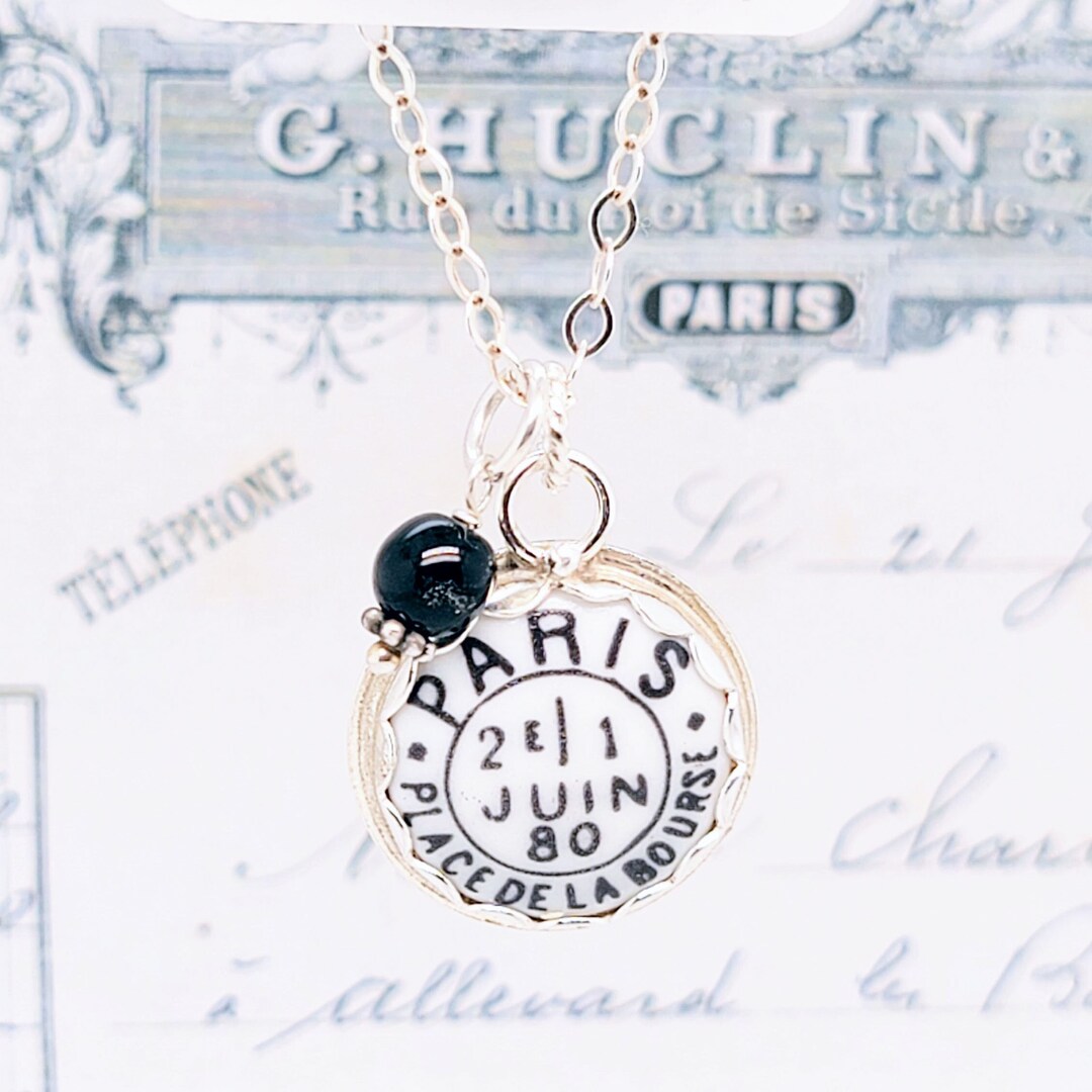 Antique Paris Postmarks Images Porcelain & Sterling Charm Necklace ...